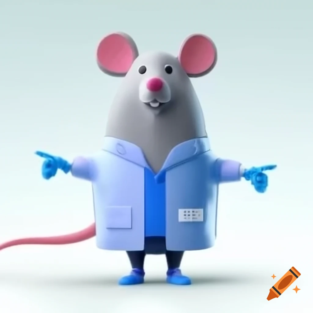 Cartoon mouse wearing ppe for animal facility, including gloves and lab ...