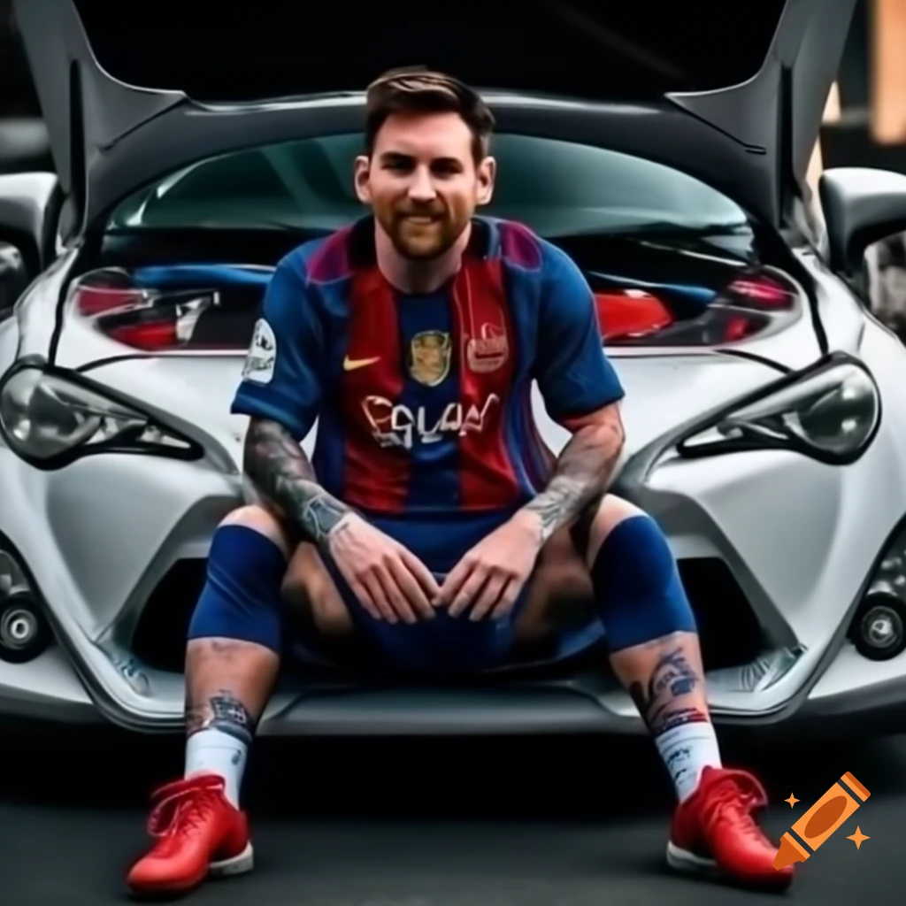 Messi sitting in a toyota gr 86 sports car on Craiyon