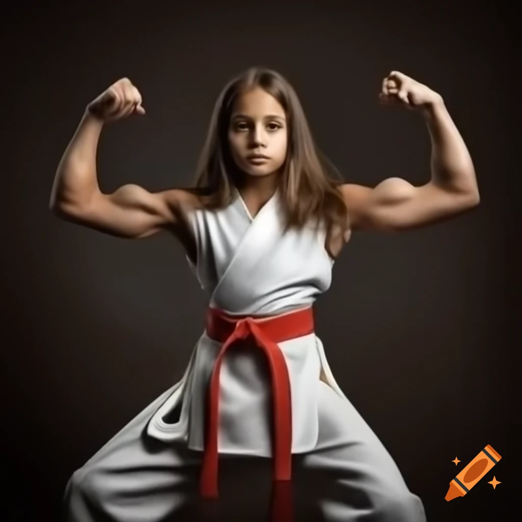 Karate girl showcasing strength and muscles on Craiyon