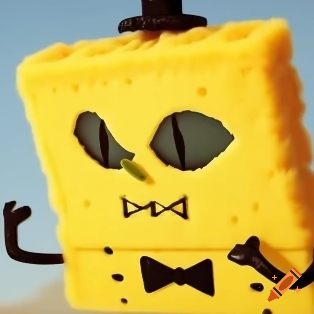 Bill Cipher interacting with Sponge Bob, whimsical cartoon scene on Craiyon