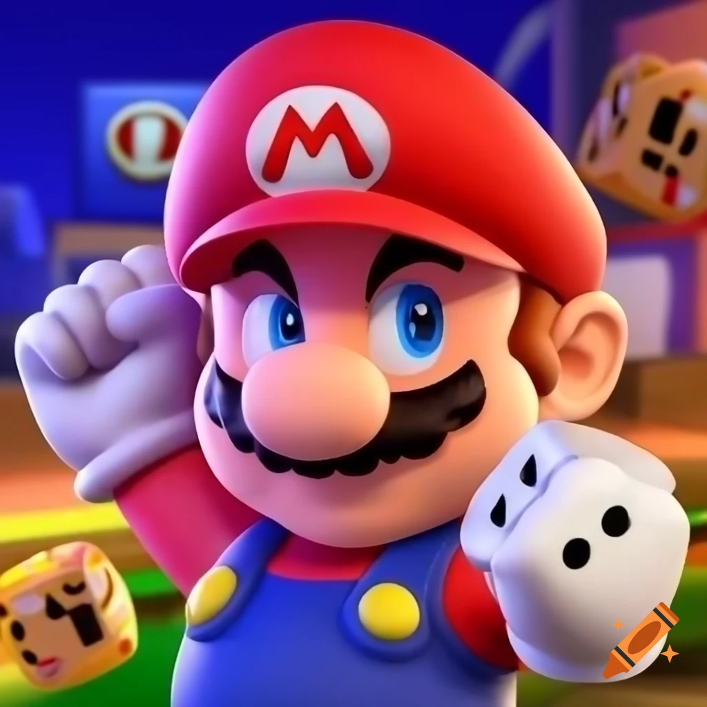 Super mario character holding a bowling ball and dice on Craiyon