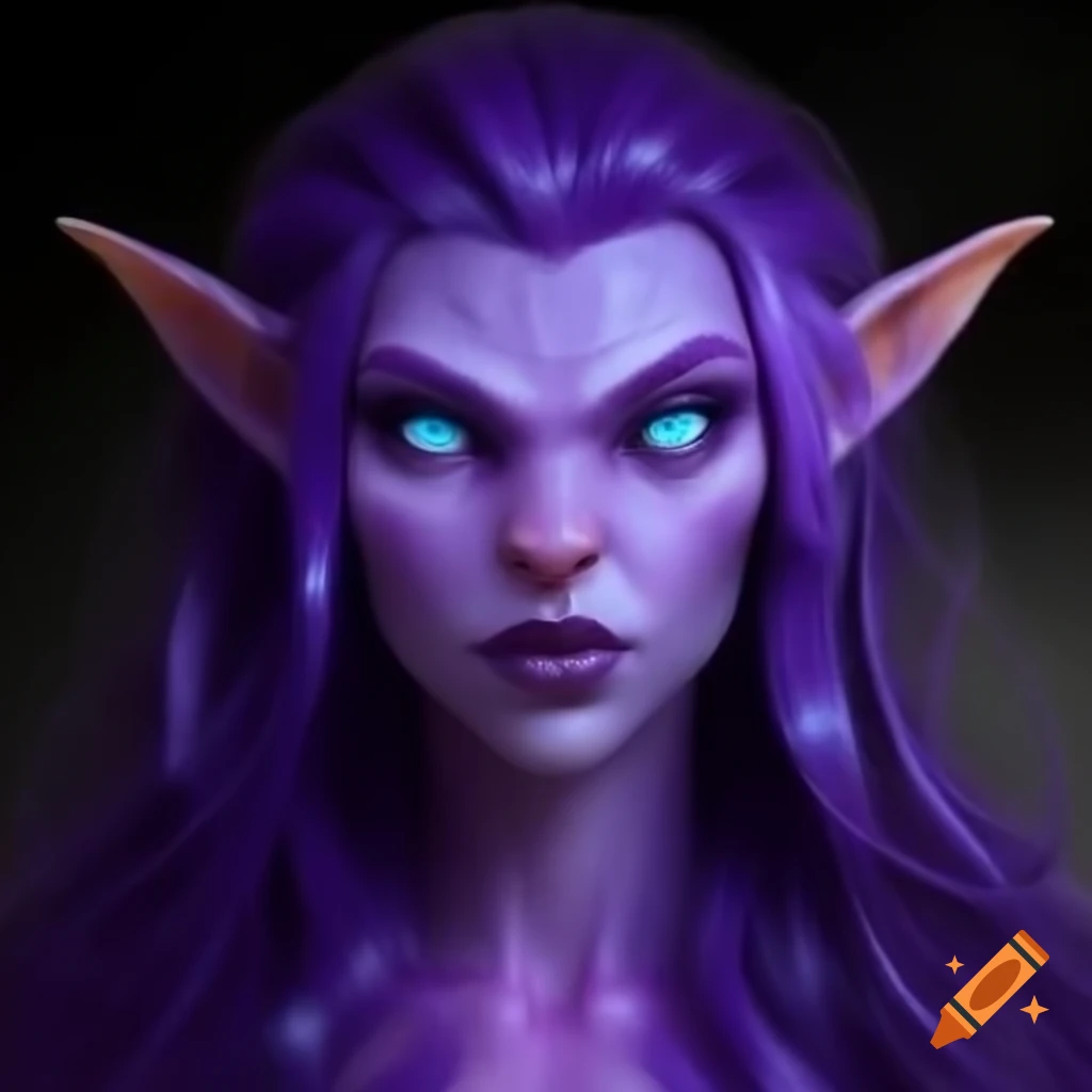 Purple female half-orc with light hair and blue eyes, featuring tusks ...