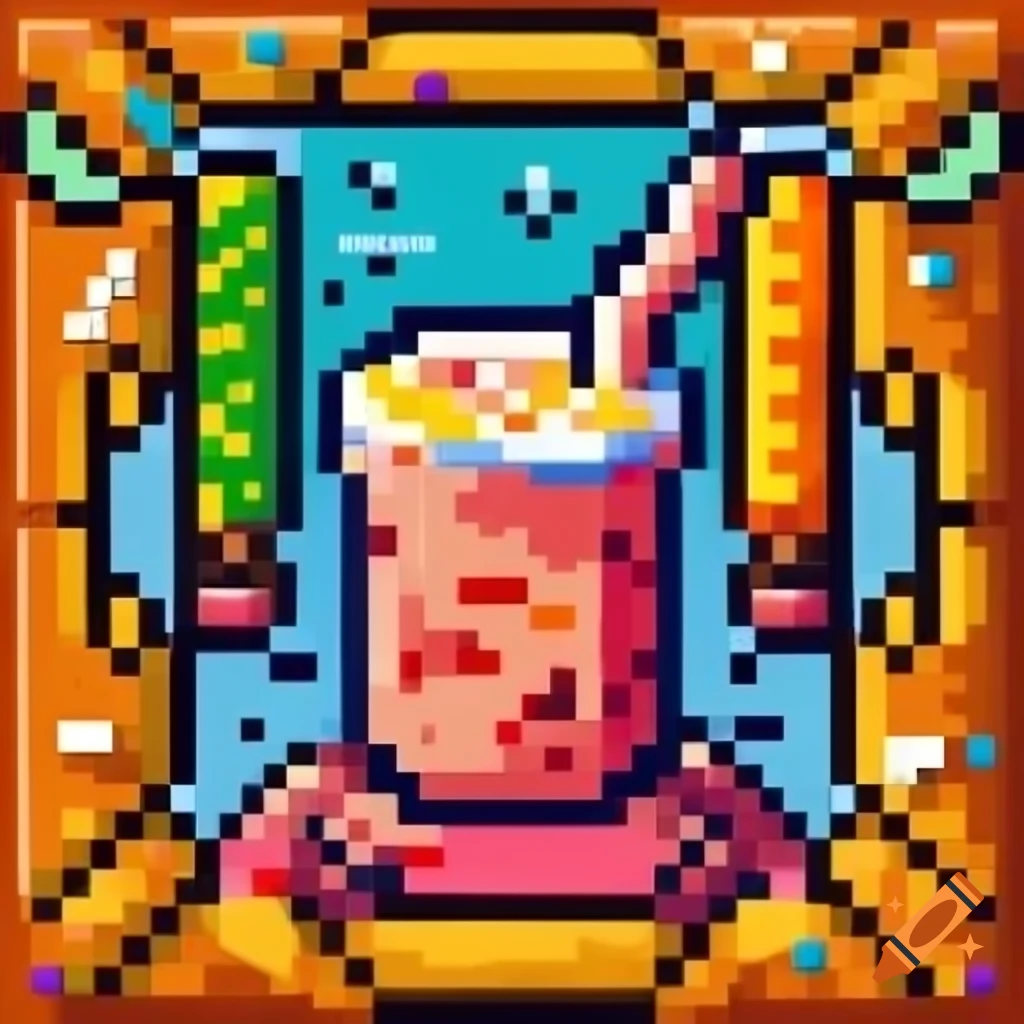 Pixel art of vibrant smoothie with colorful background on Craiyon