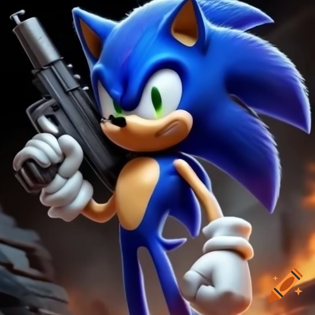 Sonic character holding a gun on Craiyon