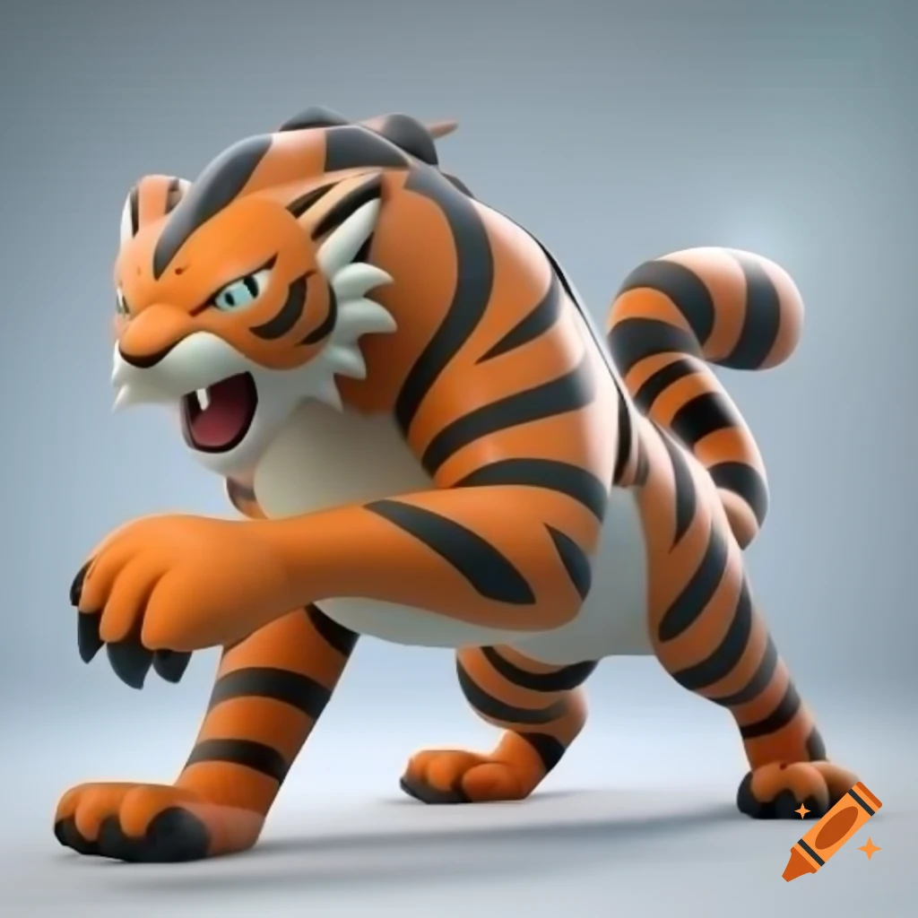 3D rendering of a majestic and colossal tiger-like legendary Pokémon on ...