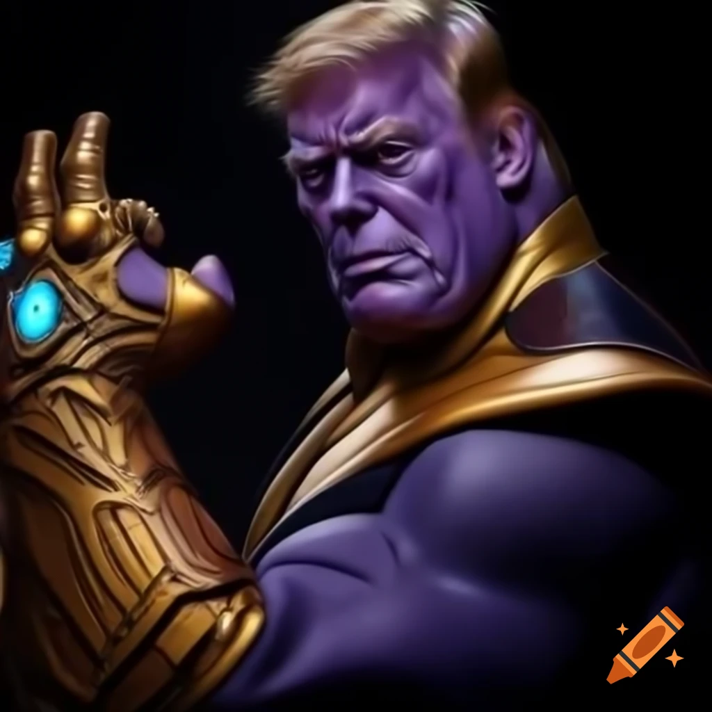 Stylized portrait of Donald Trump as Thanos with Infinity Gauntlet and ...