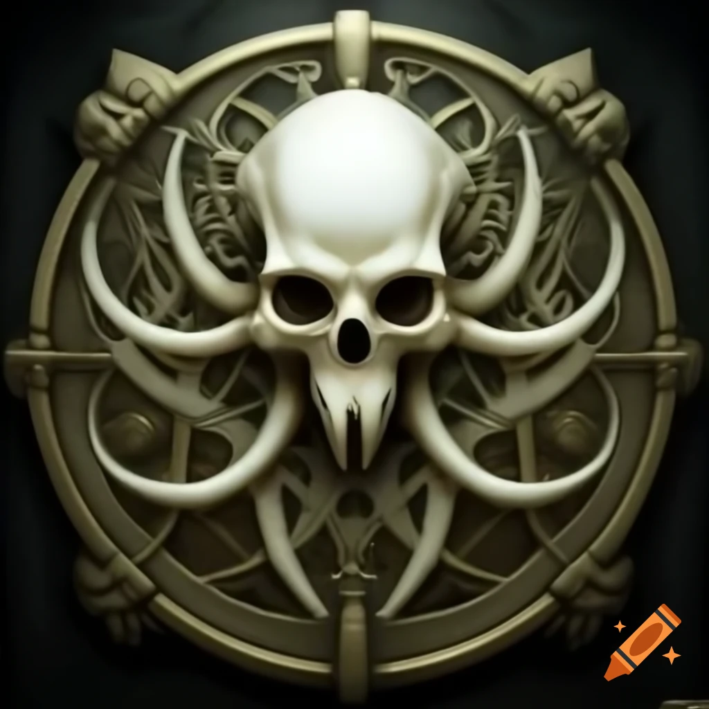 Fractal egyptian biohazard art on an alien bone skull on Craiyon