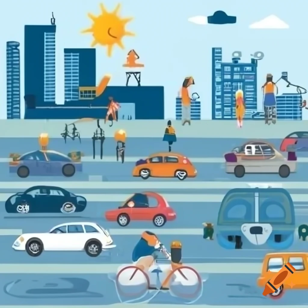 Simple cartoon illustration of urbanization with cars, factories ...