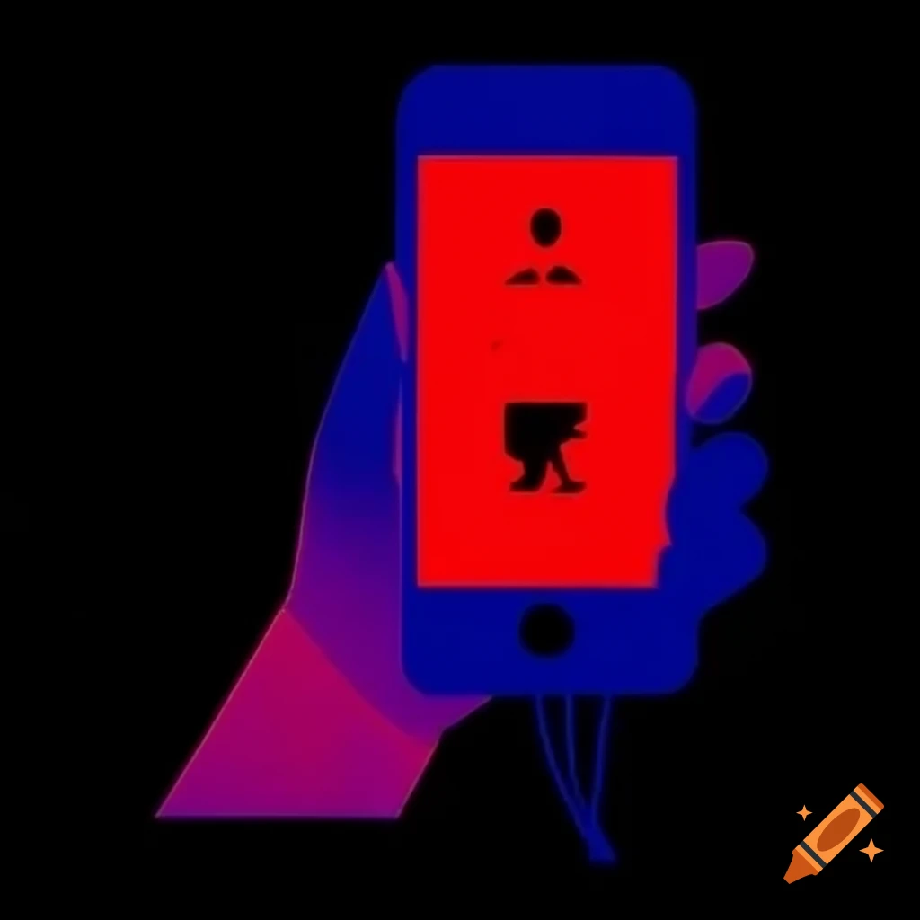 Hacked phone with red error message held by a person on Craiyon