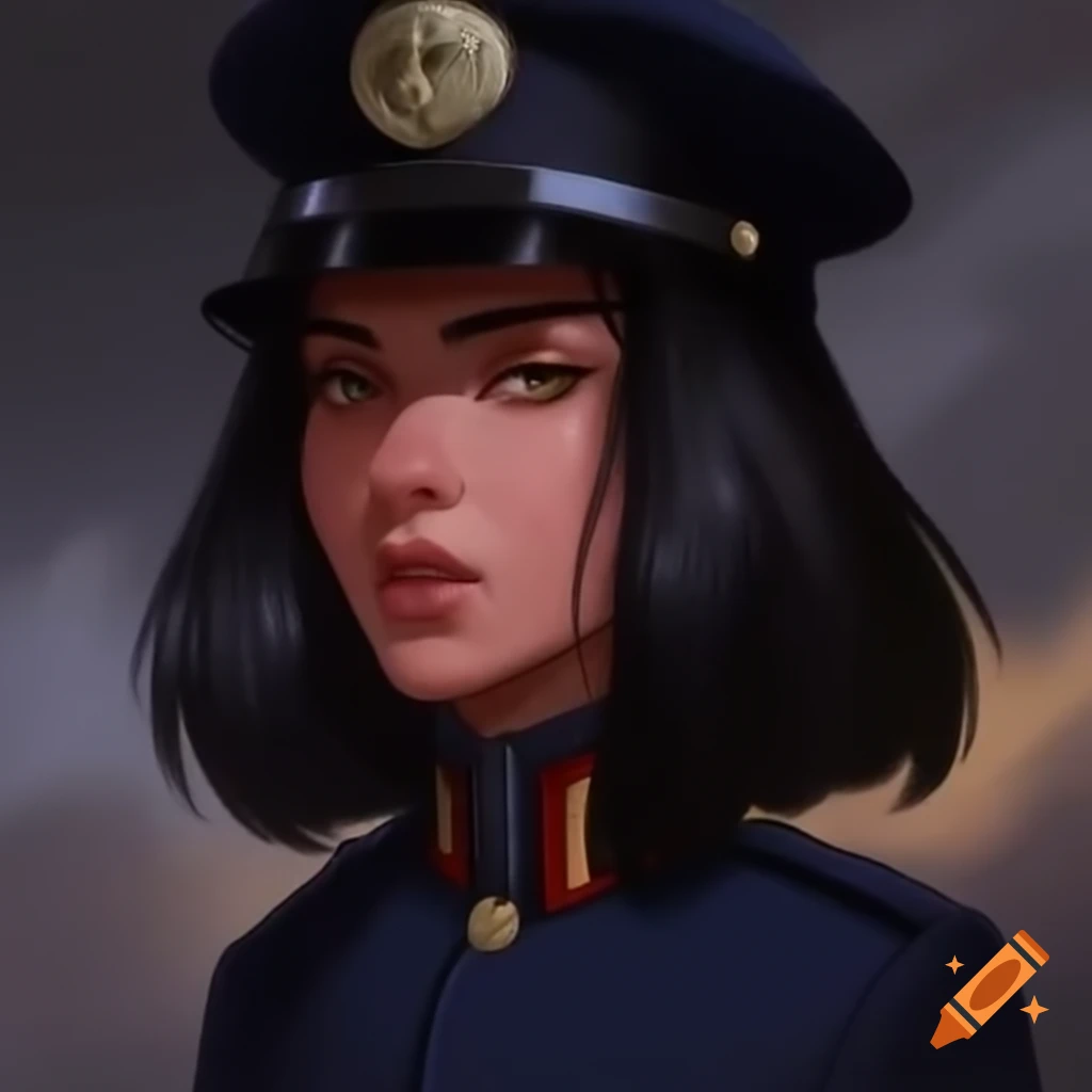 Tall woman in officer's uniform with air guard's hat on Craiyon