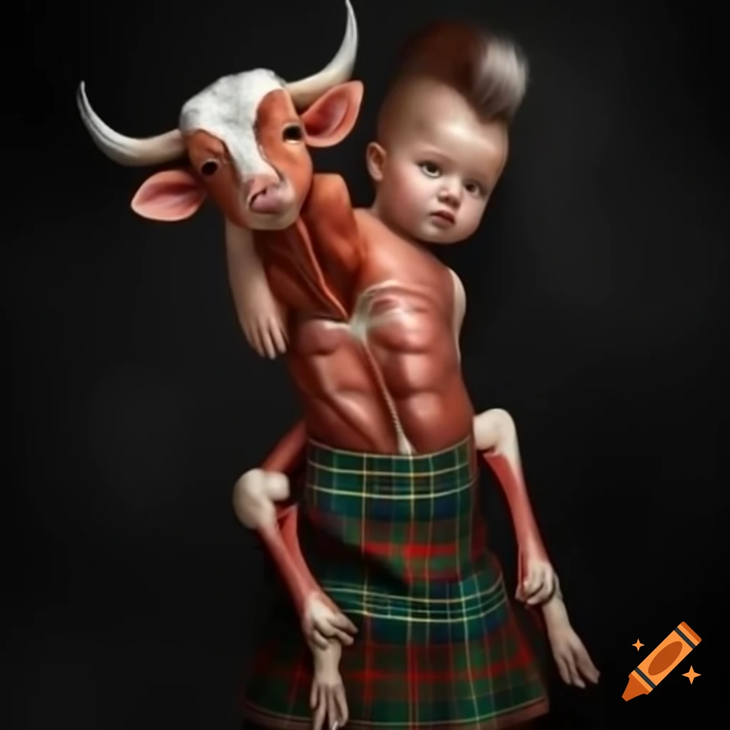 Baby girl with calf muscles and mohawk in scottish kilt on Craiyon