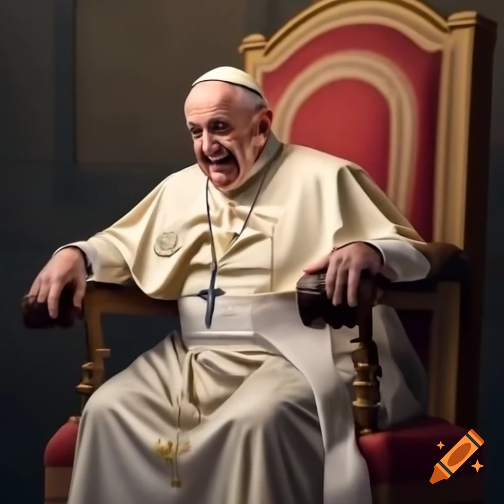 Pope francis laughing while sitting on his throne on Craiyon