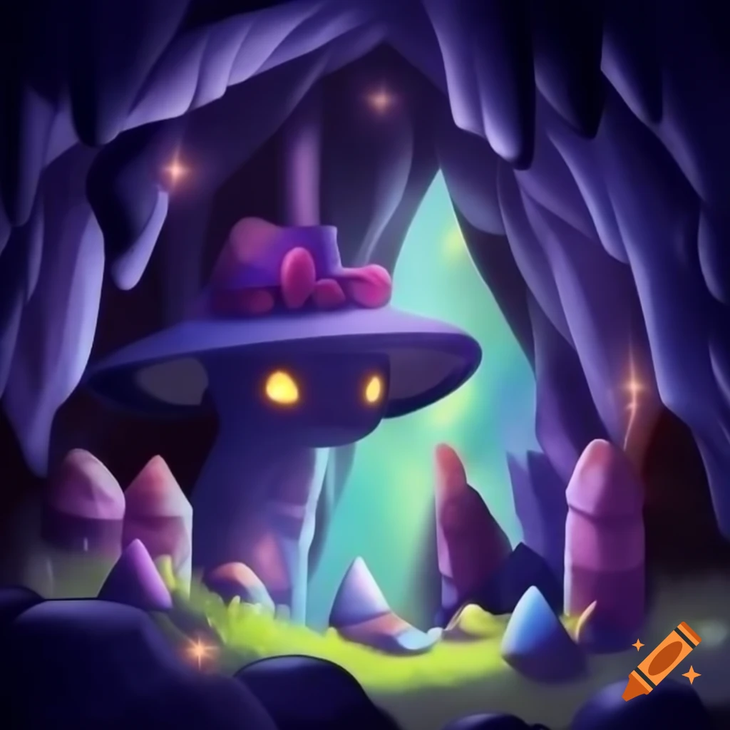 Whimsical cave filled with glittering rock candy formations and glowing ...