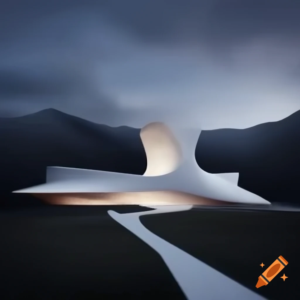 Visionary museum design in Zaha Hadid style within dramatic mountain ...