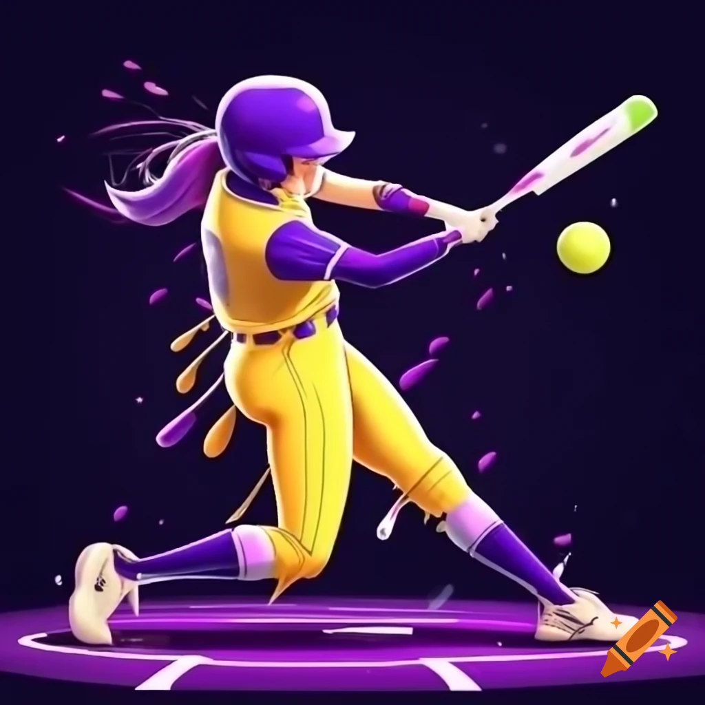 Softball player mid-swing with vibrant paint-dripping effect on Craiyon
