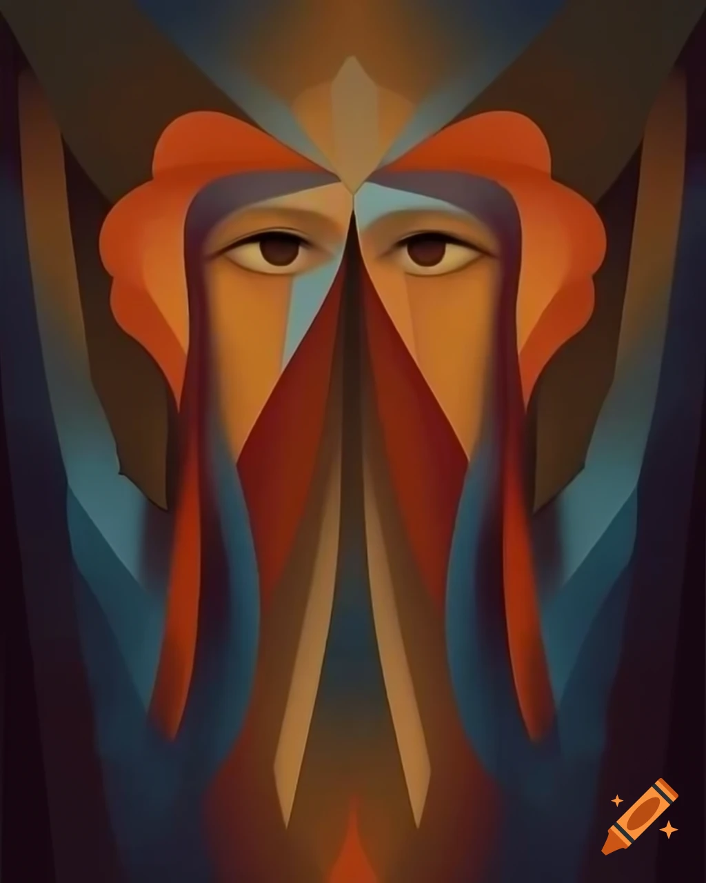 Abstract angel forms in somber hues resembling russian orthodox ...