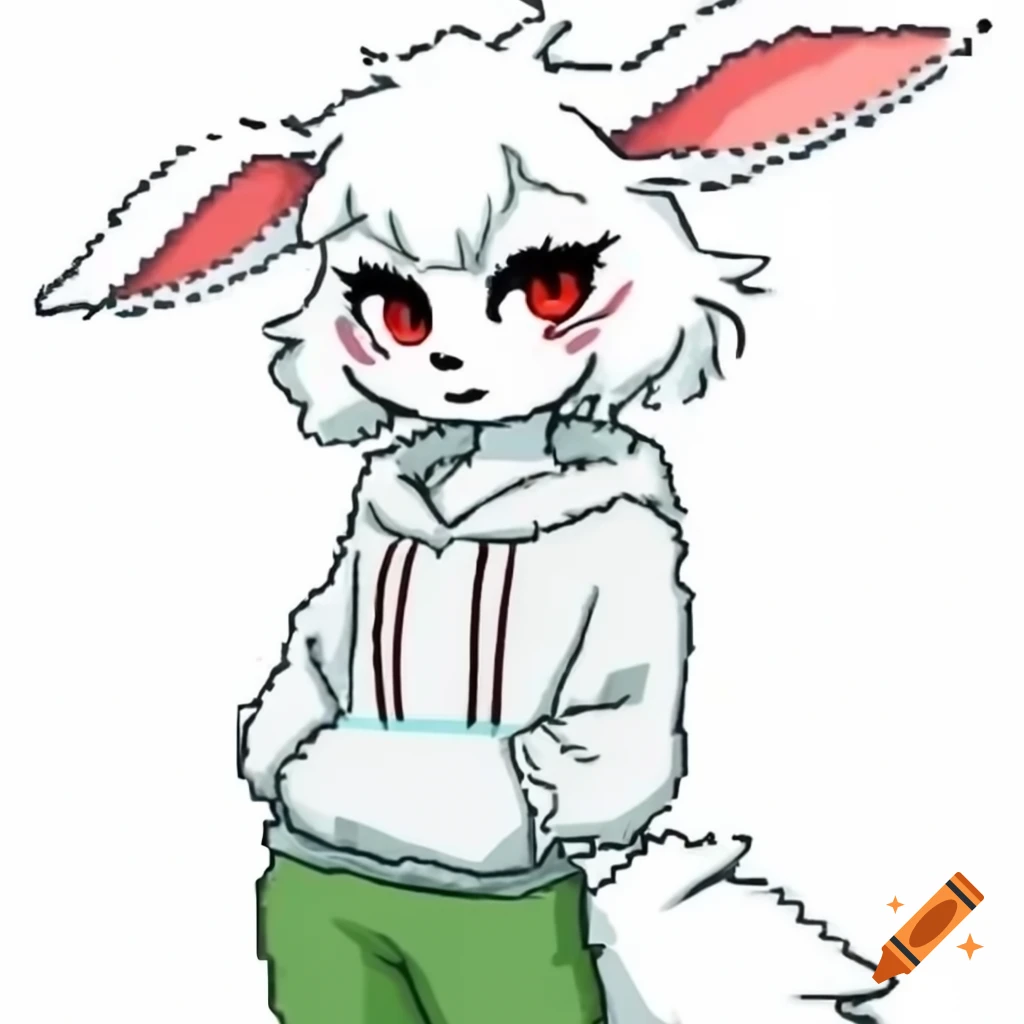 Female humanoid rabbit in hoodie and green pants with pixel art style ...