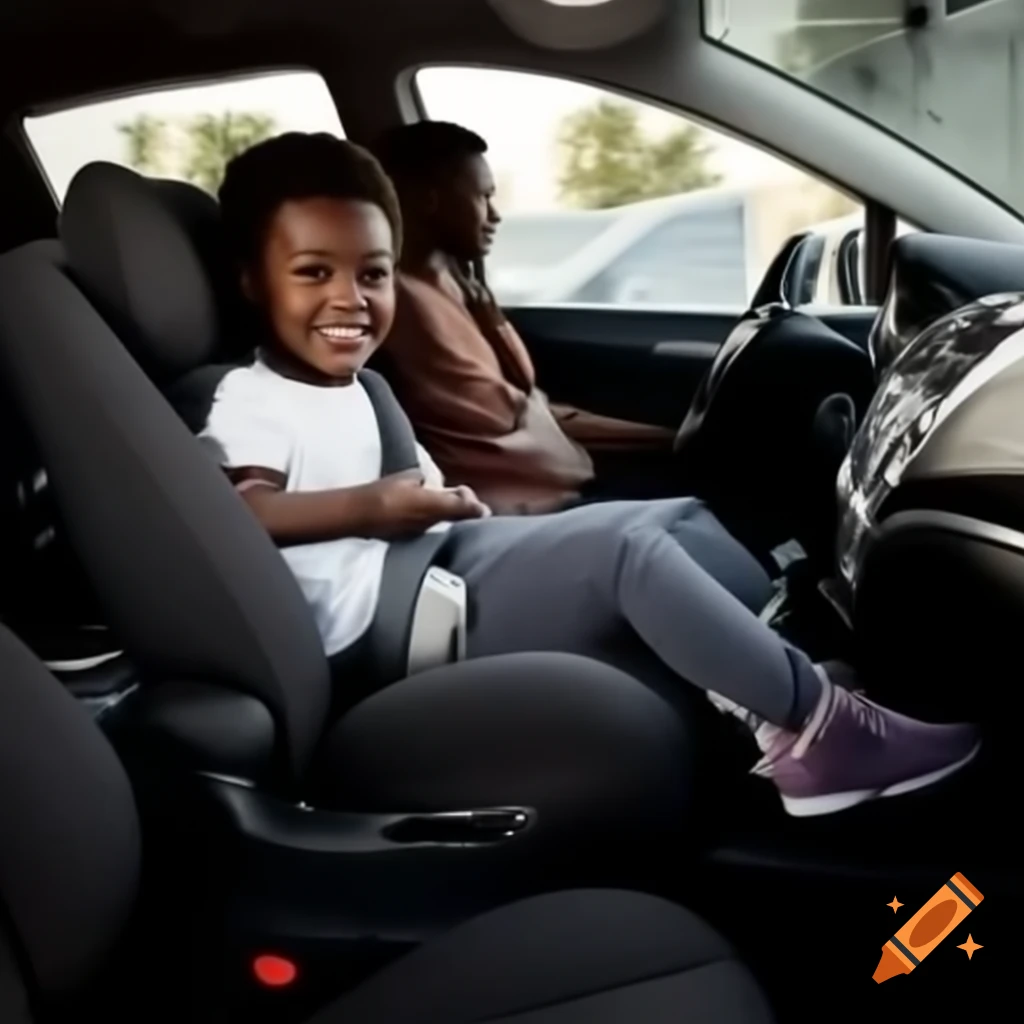 Child riding in passenger seat of car with father driving on Craiyon