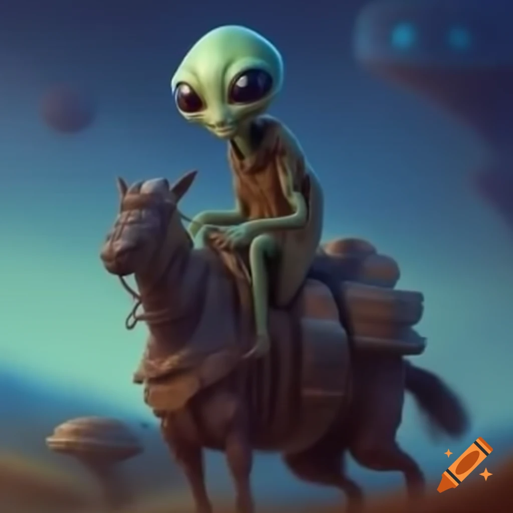 Alien riding a horse on Craiyon