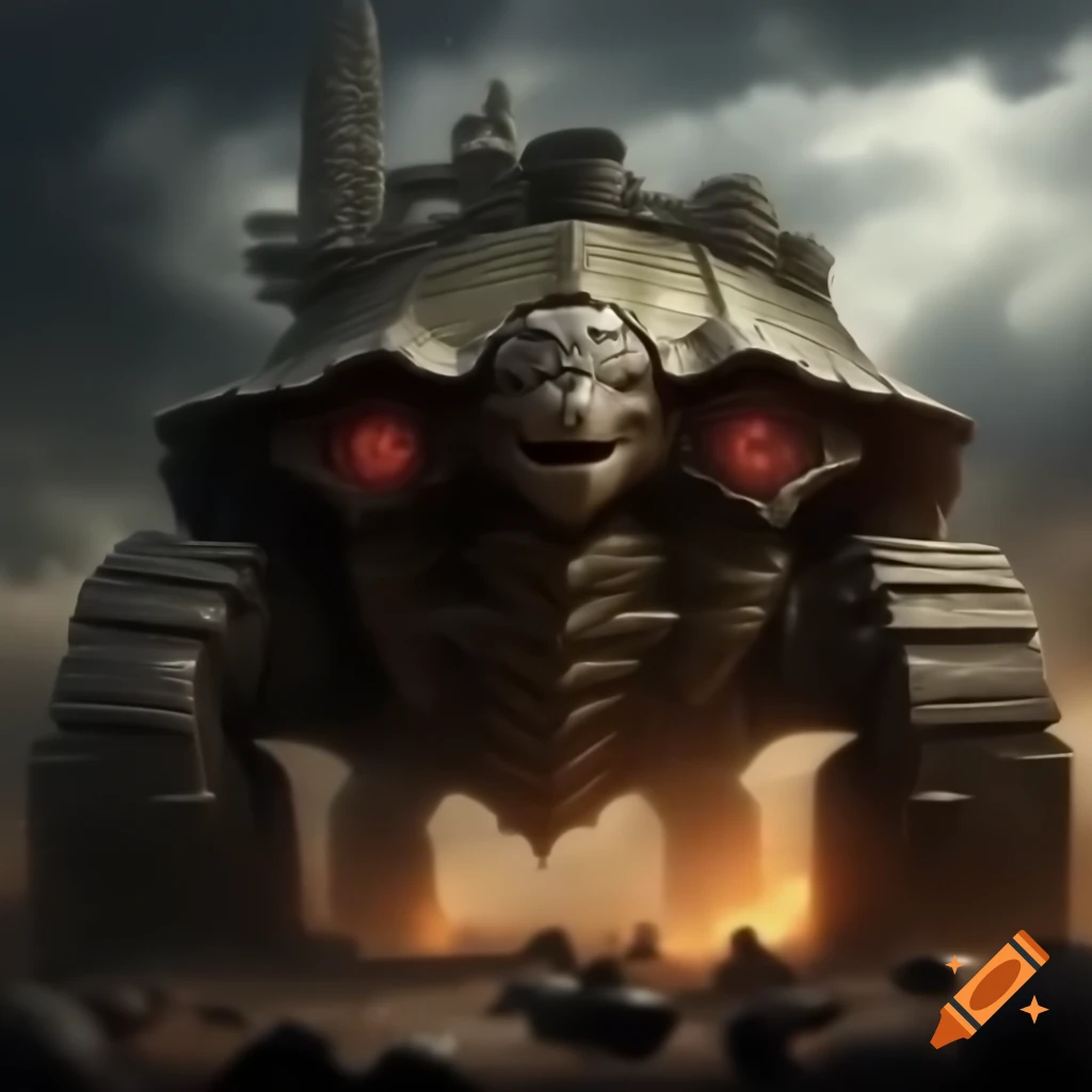 Monstrous hybrid of military vehicle and turtle as a war machine on Craiyon