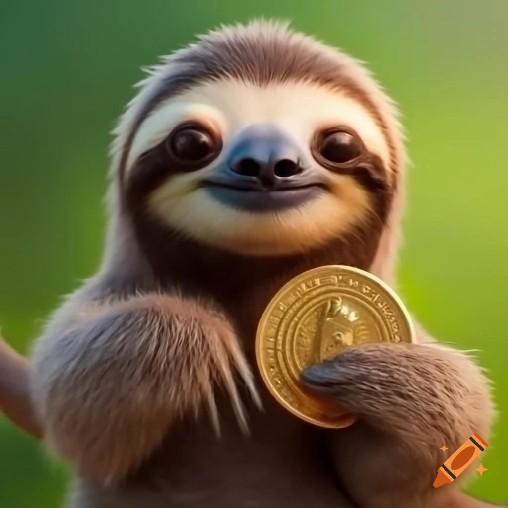 Goofy sloth holding a coin on Craiyon