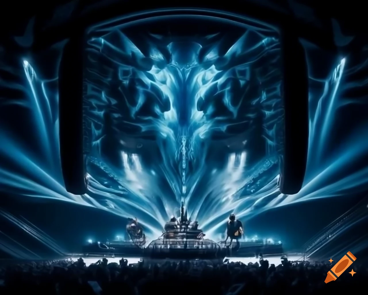 Dynamic live stream of AI-generated virtual band performing on Craiyon