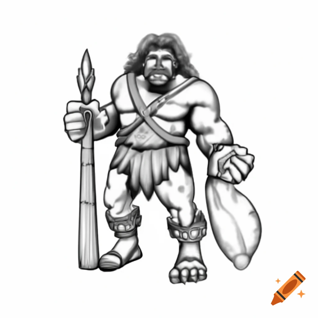 Caveman super villain sketch with fierce features and brutal weapons on ...