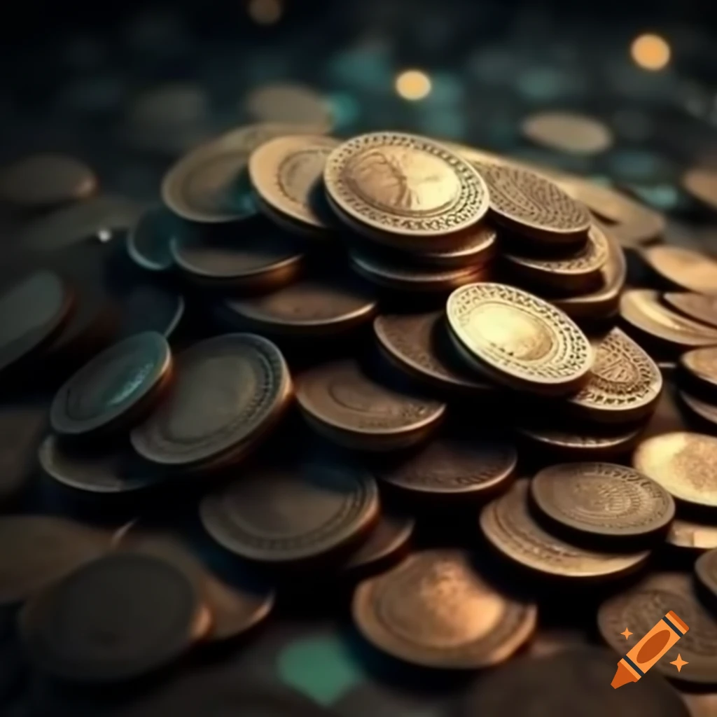 Fantasy style pile of bronze coins on Craiyon
