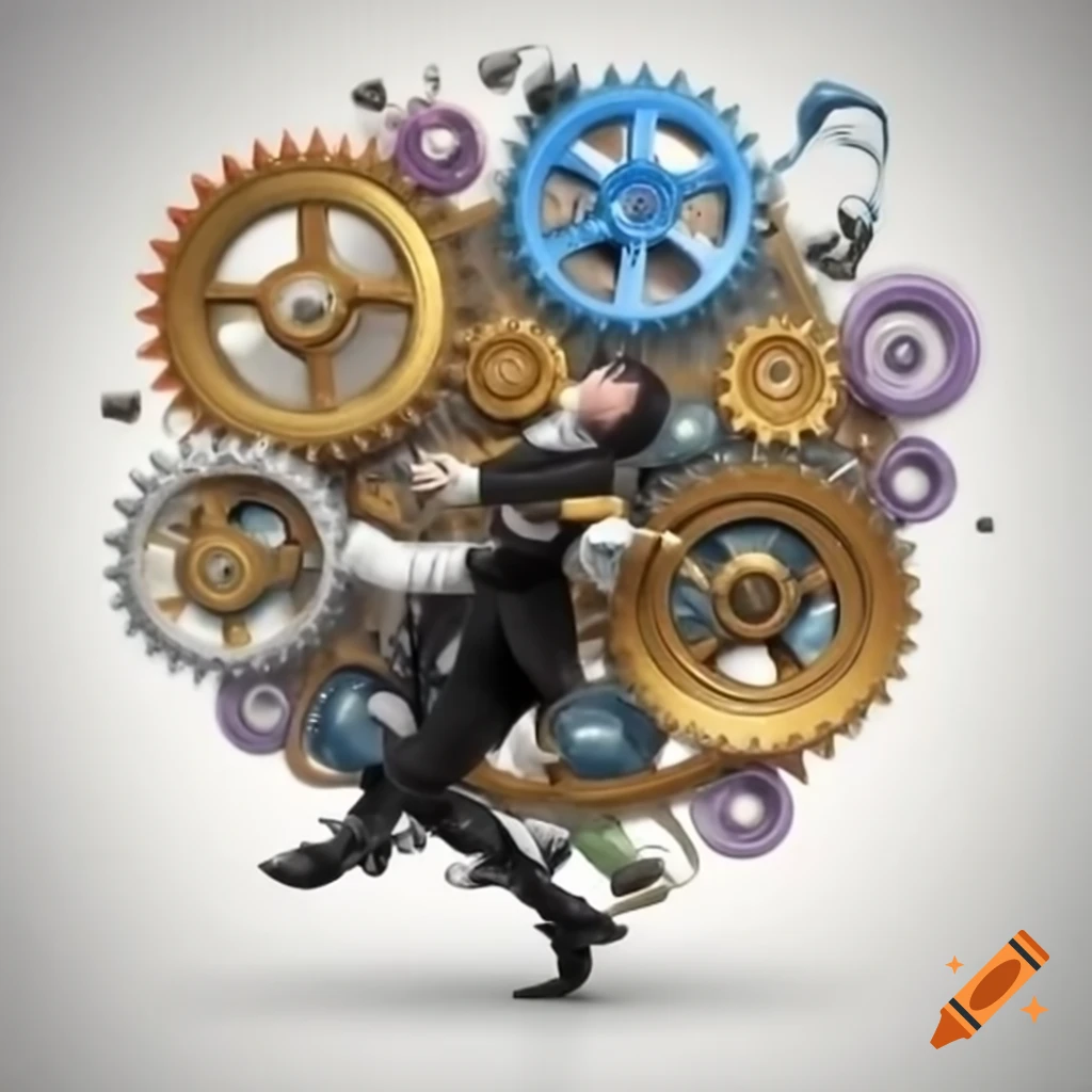 Vibrant central cog conducting a symphony of spinning gears and ...