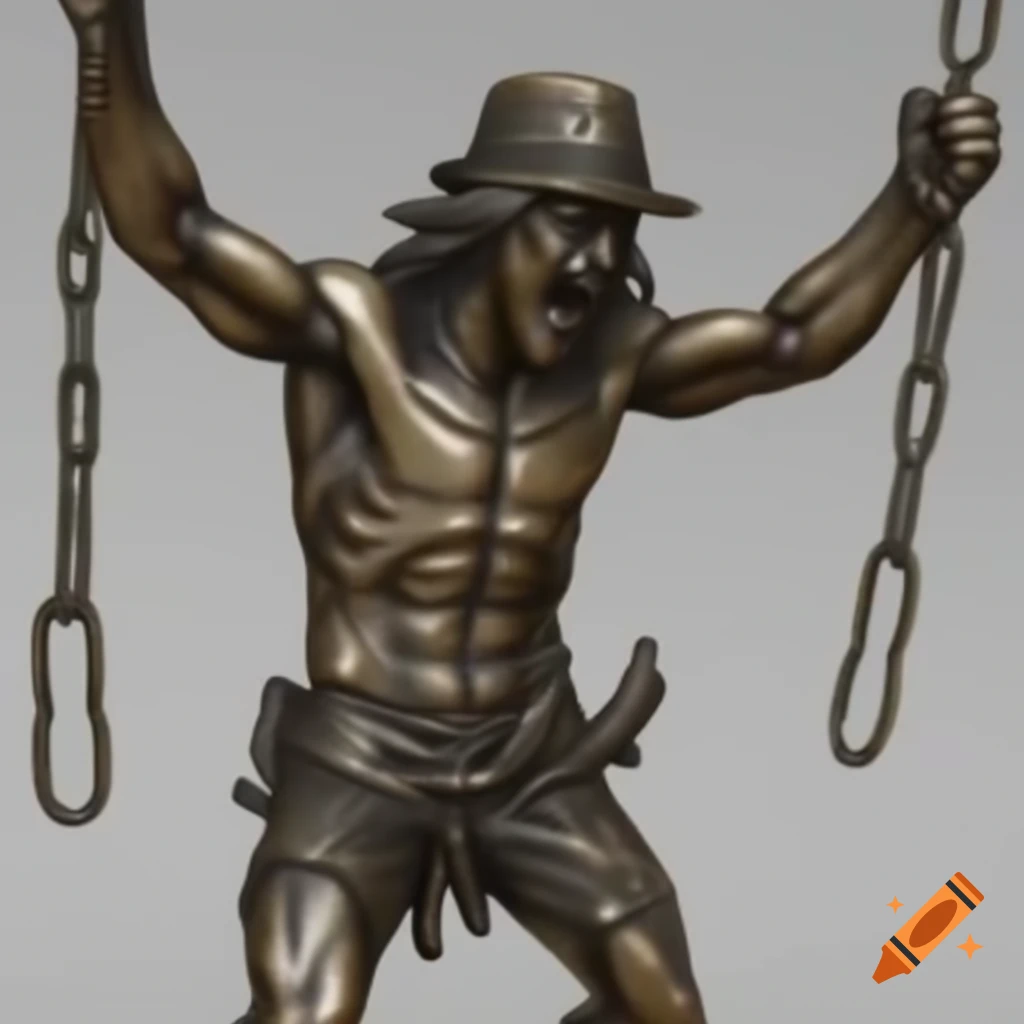 Bronze statue of man breaking free from shackles, realistic and epic ...