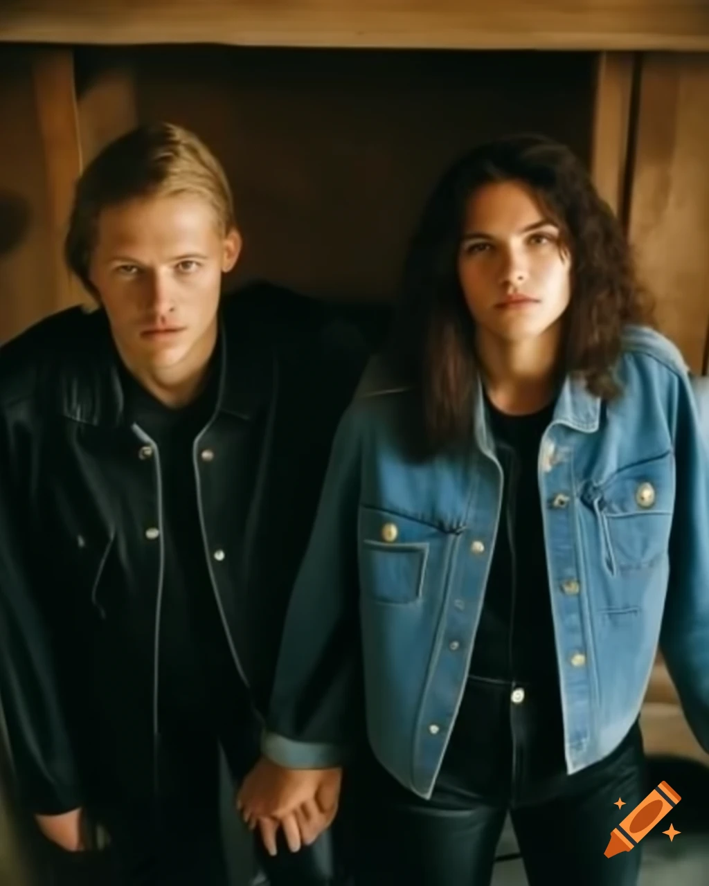 Swedish couple in heavy metal style wearing leather jeans and denim ...
