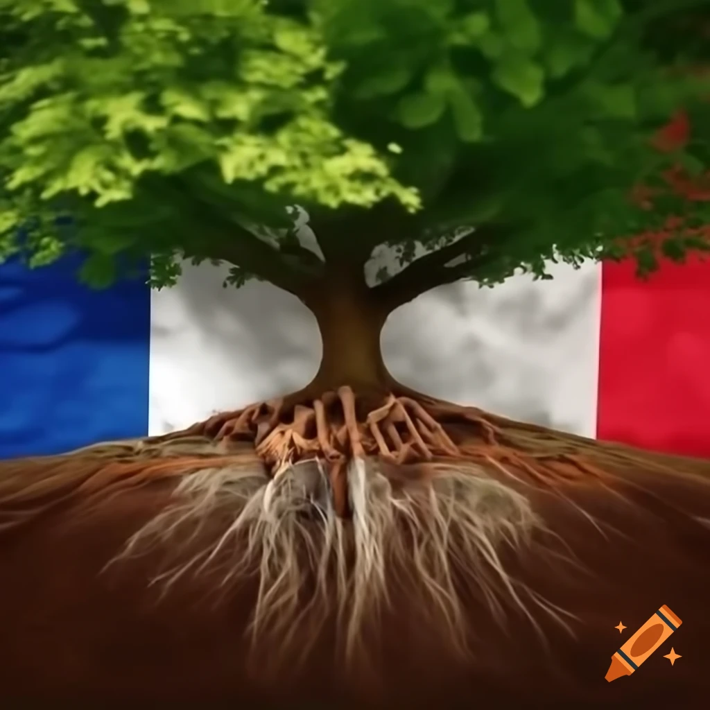 French Phrygian cap intertwined with tree roots in blue, white, and red ...