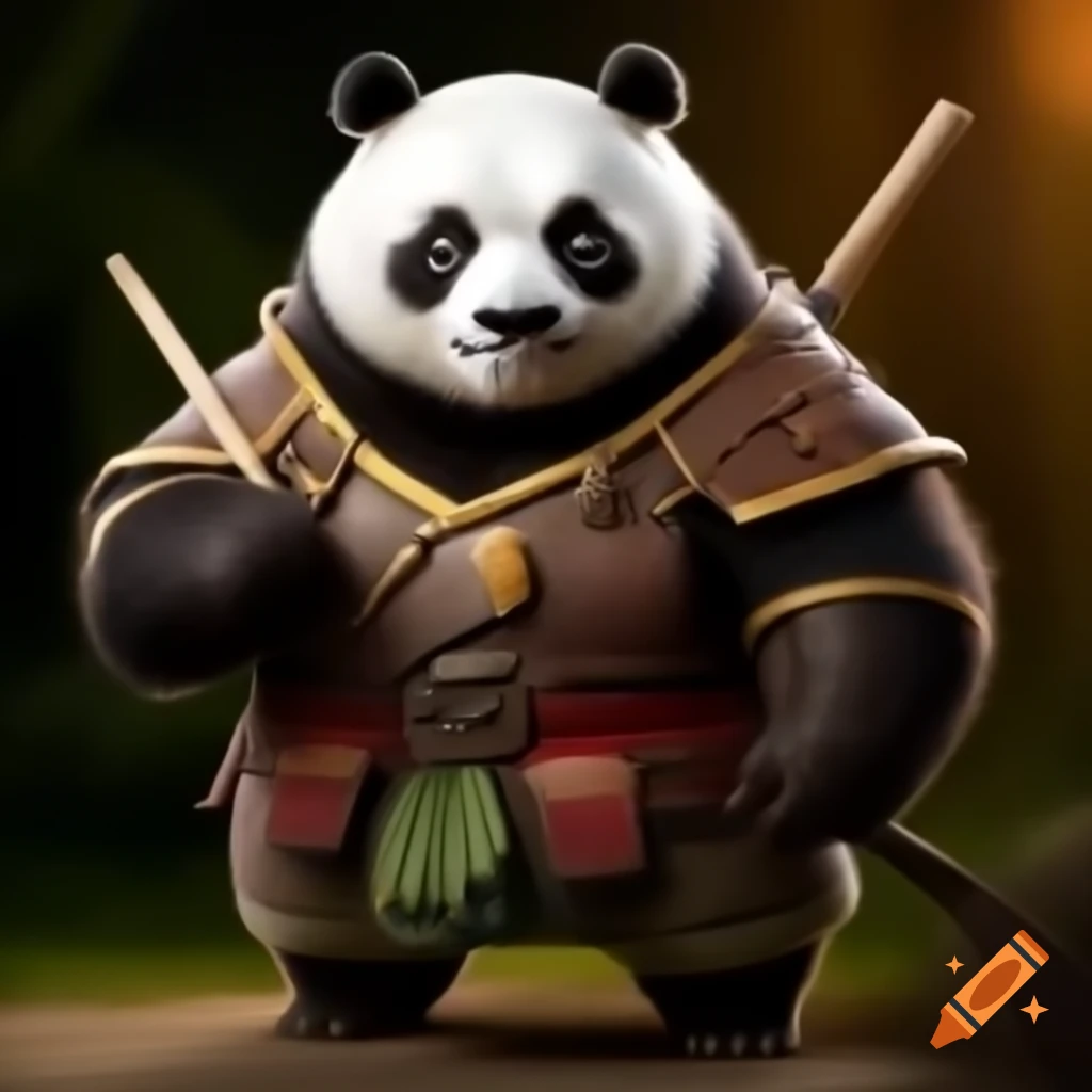 Panda warrior character in vibrant Disney animation style, poised for ...