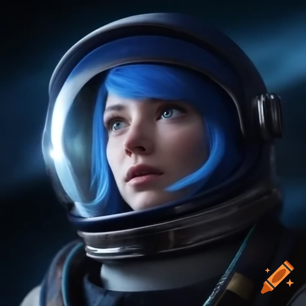 Blue haired female space fleet captain on Craiyon
