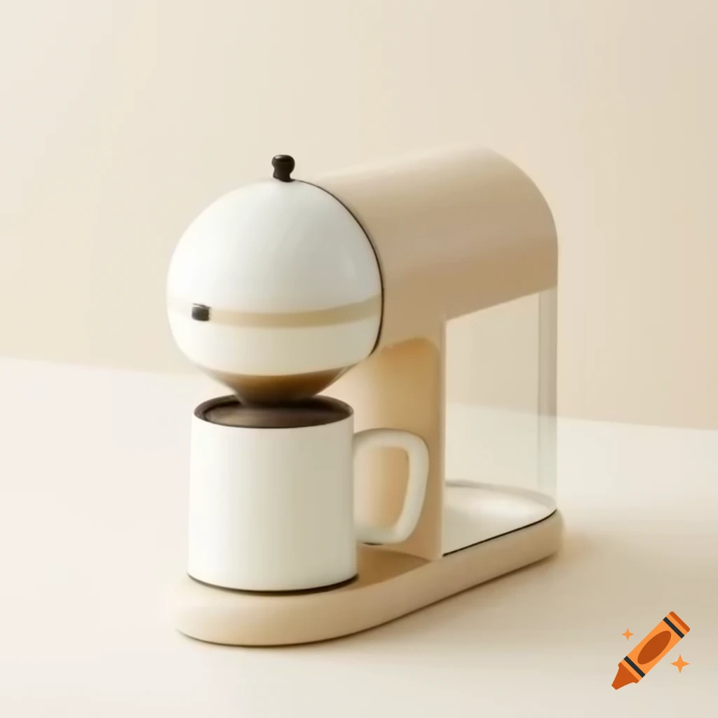 Modern cream-colored coffee machine with rounded top and single button ...