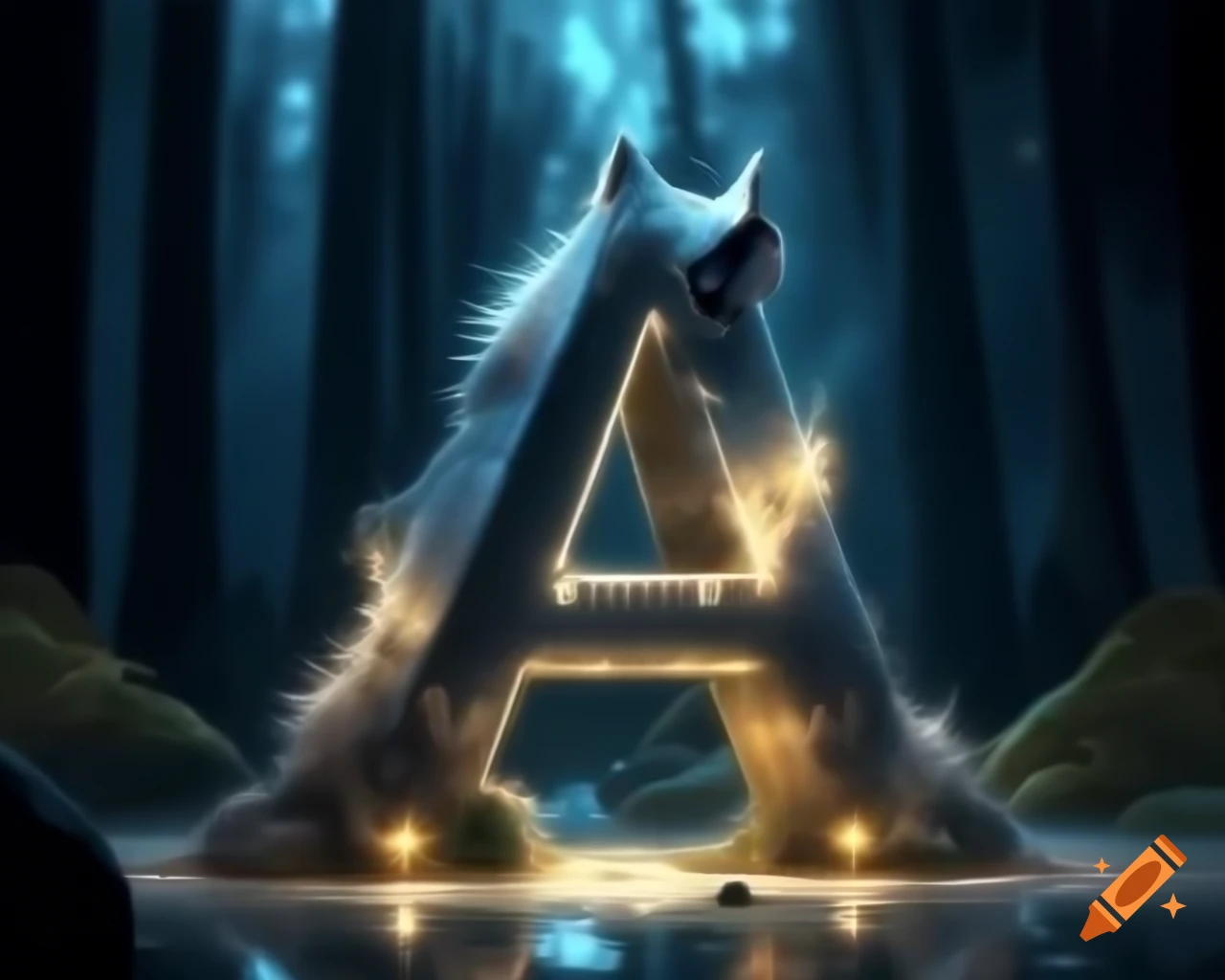 Stylized letter 'A' shaped like a majestic wolf with 4D volumetric ...