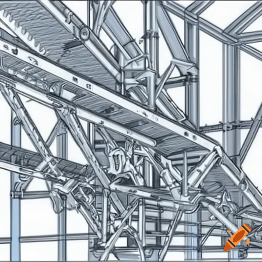 Engineering drawing of steel structure emphasizing load-bearing beams ...