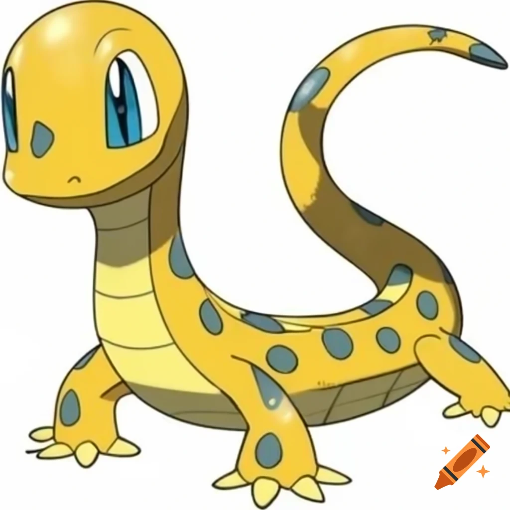 Large salamander-like Pokémon with a massive tail, bright colors on Craiyon
