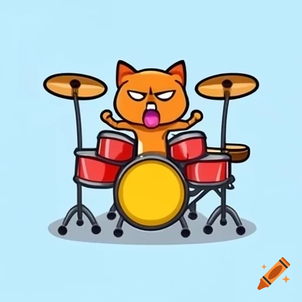 Angry cat playing drums on Craiyon