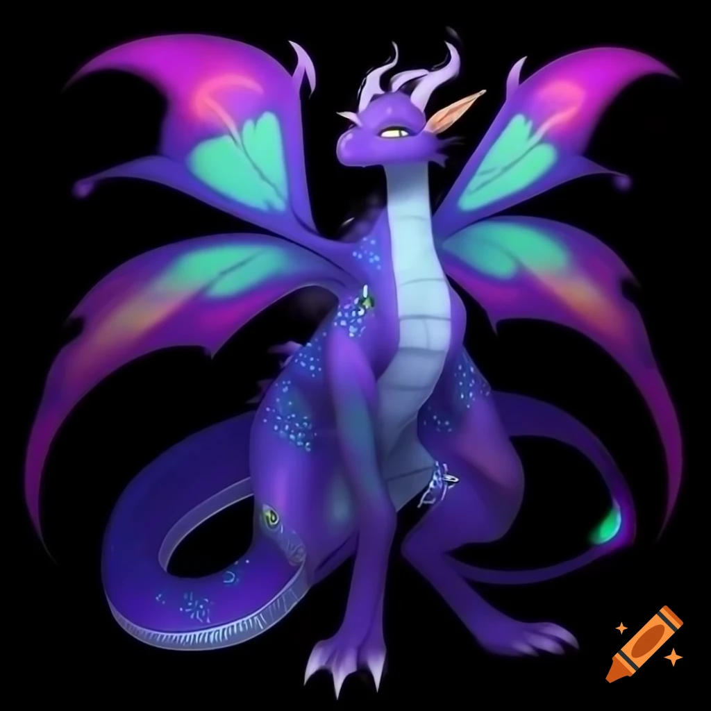 Mythical neon-colored anthro dragon with iridescent scales and ...