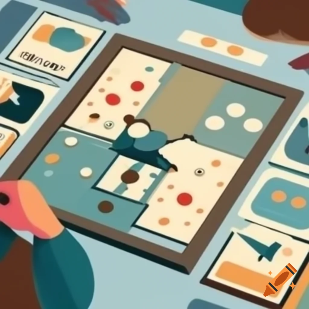 Abstract poster design featuring board game elements on Craiyon