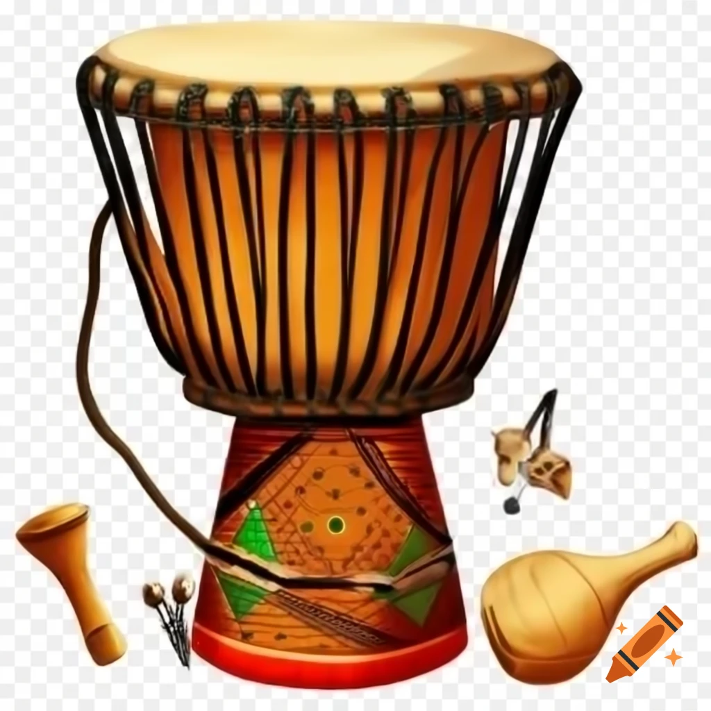 Traditional Ghanaian drum with intricate carvings and colorful patterns ...