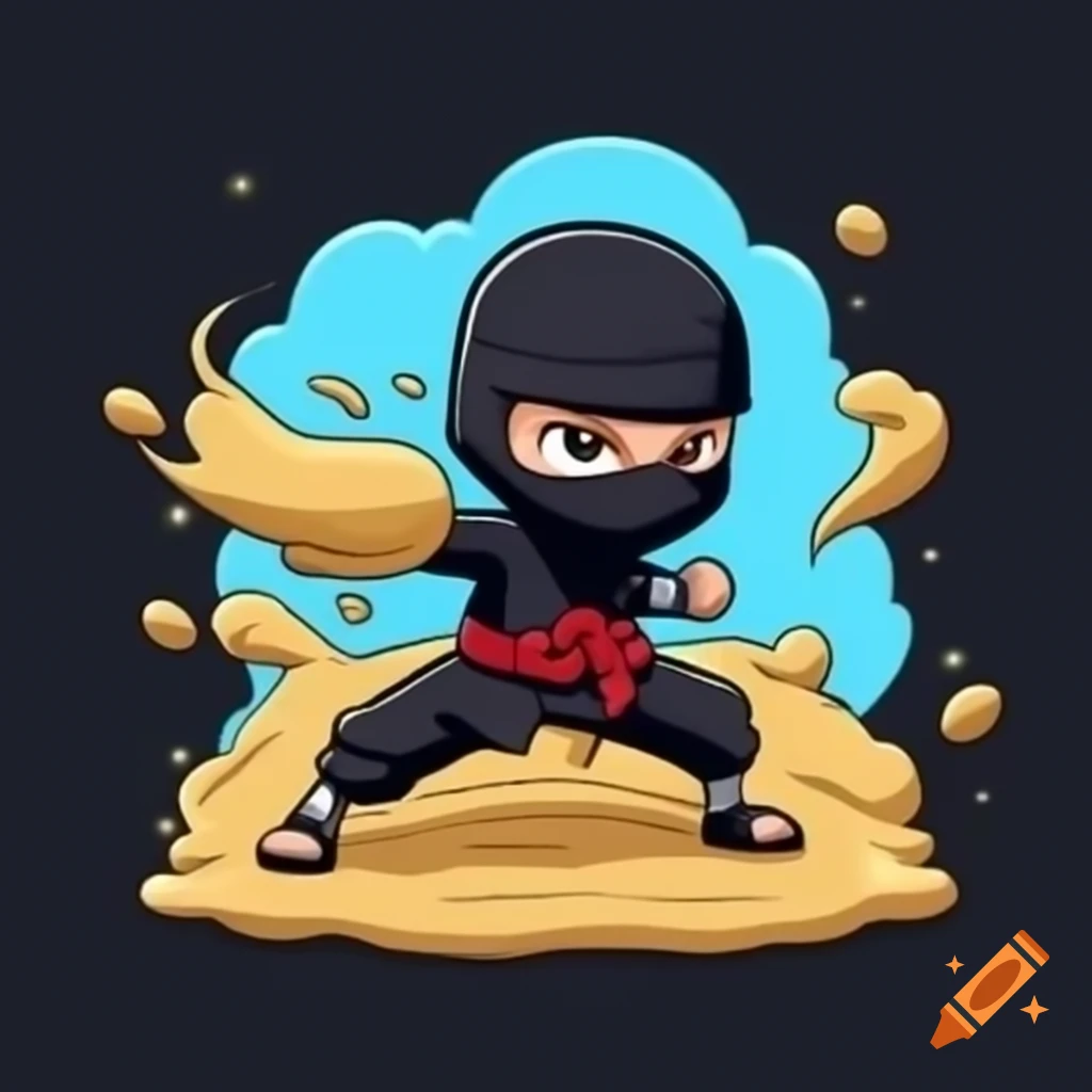 Cartoon ninja throwing sand designed for t-shirt graphic on Craiyon