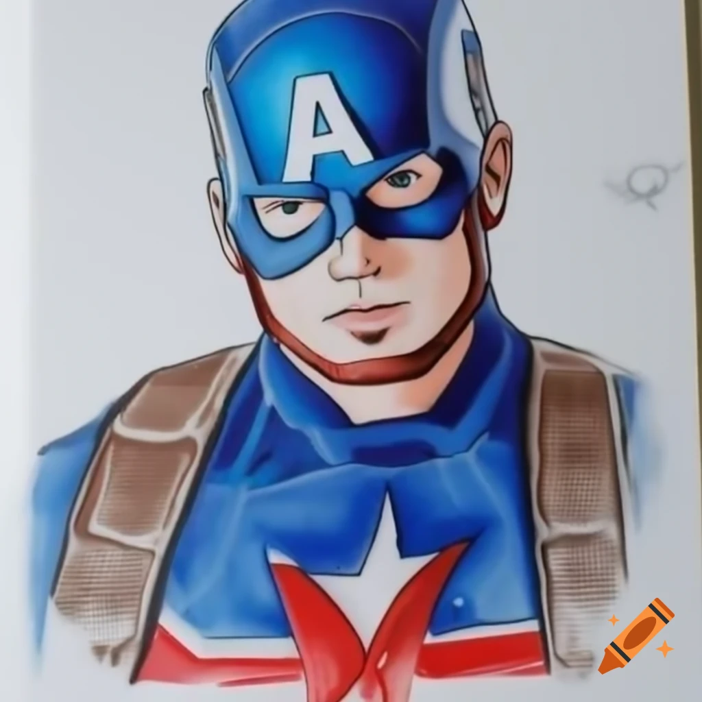 Simple 2D drawing of Captain America with color on Craiyon