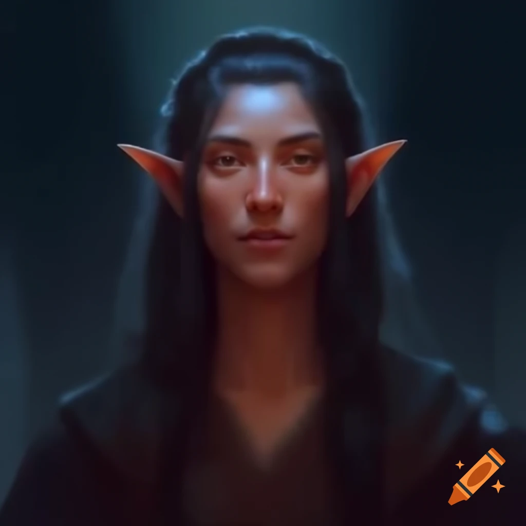 High elf with wise expression and ancient grace standing tall on Craiyon