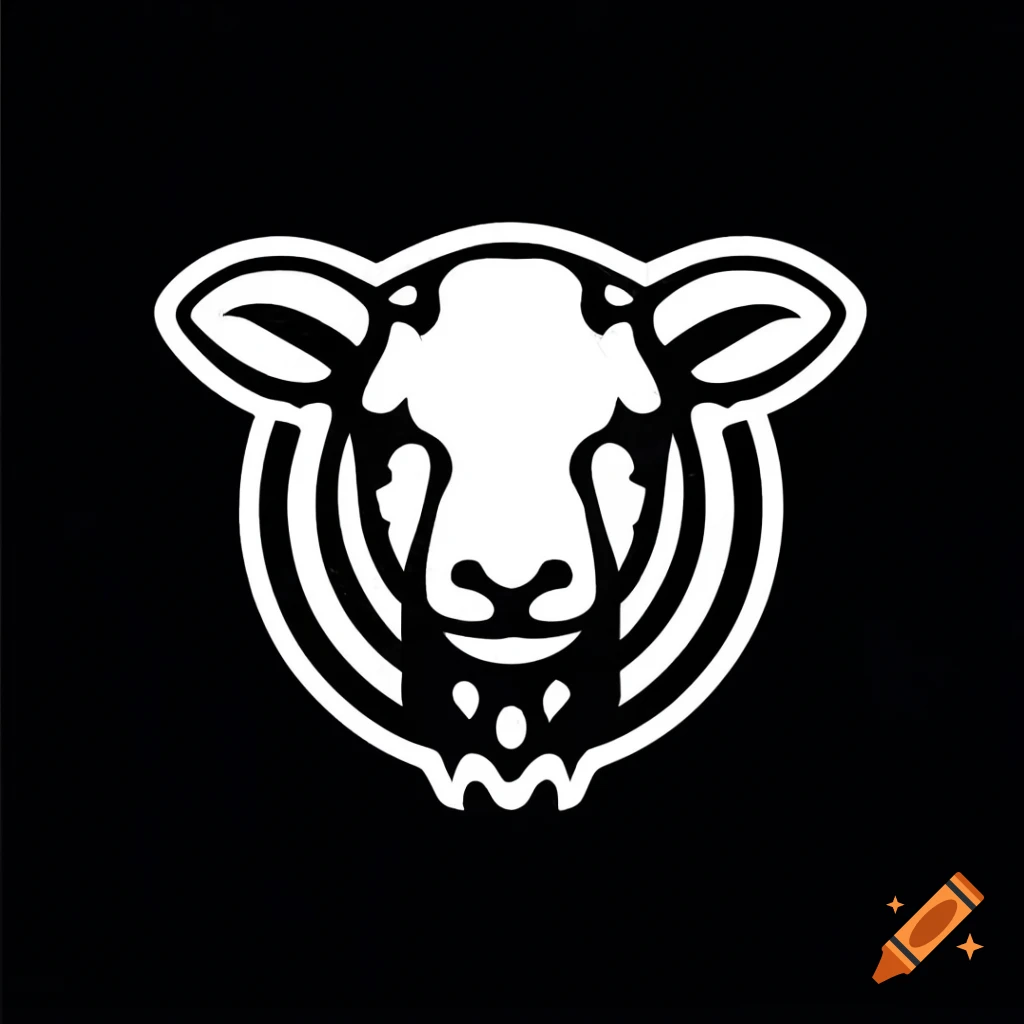 Symmetrical black and white logo of a lamb facing forward on Craiyon