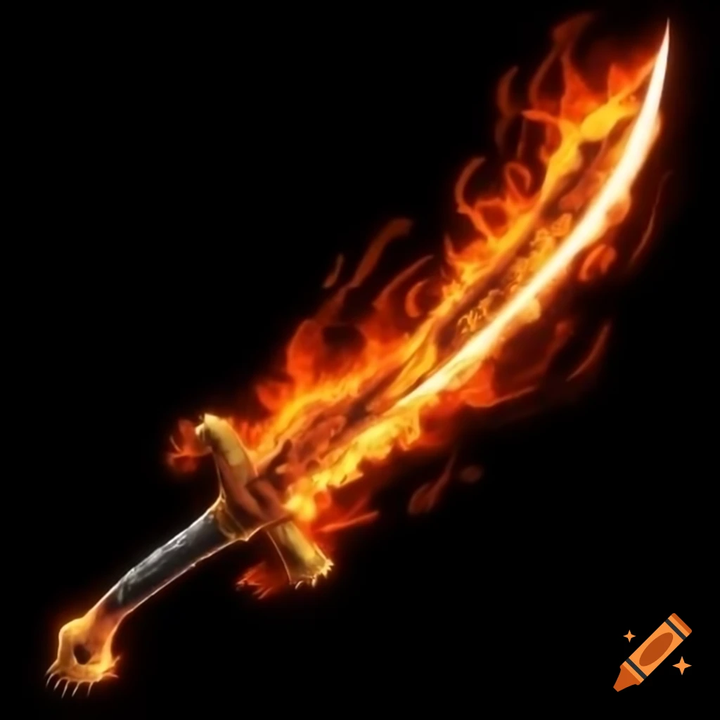 Flaming scimitar sword with dramatic flames on Craiyon