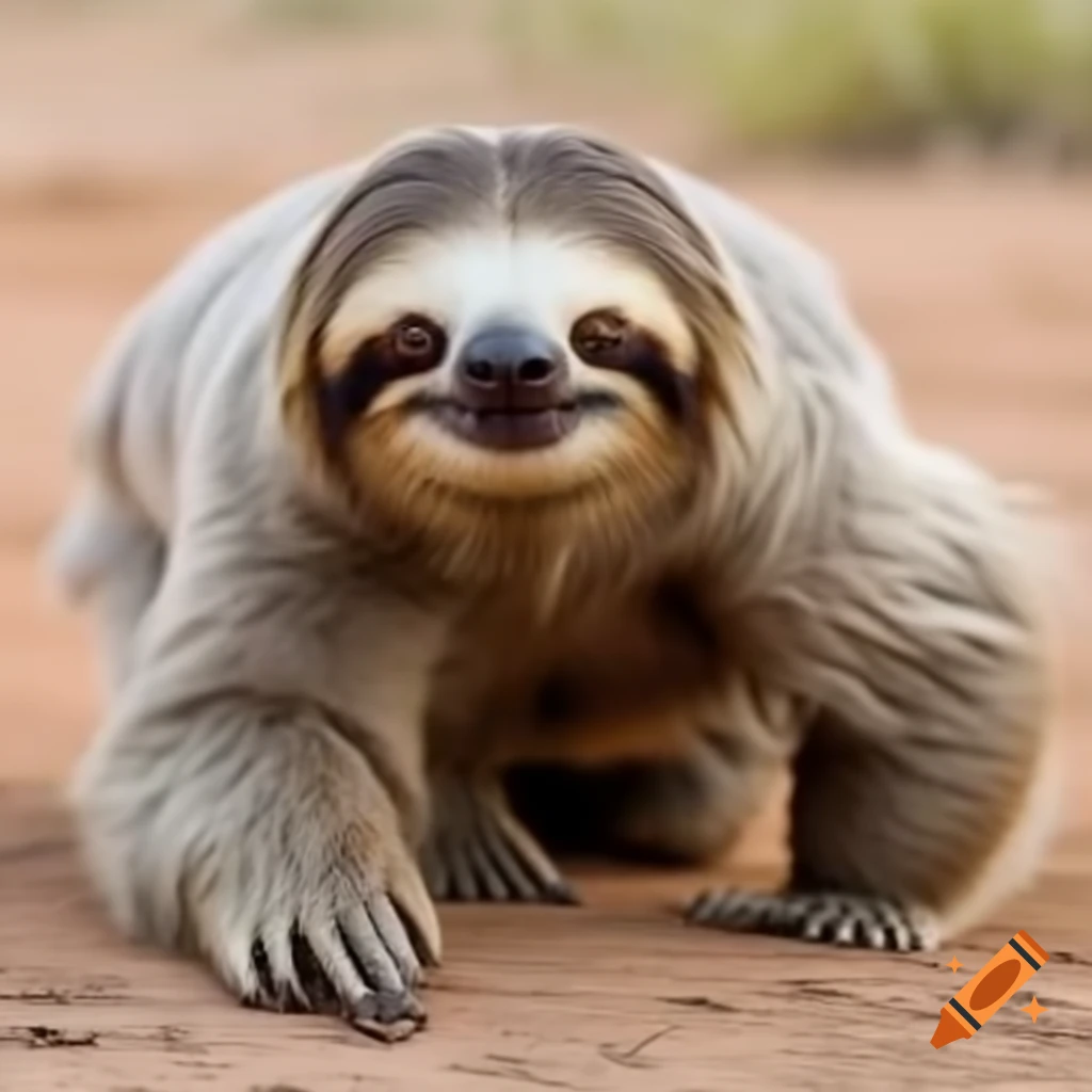 Sloth on the ground in a dry savanna environment on Craiyon