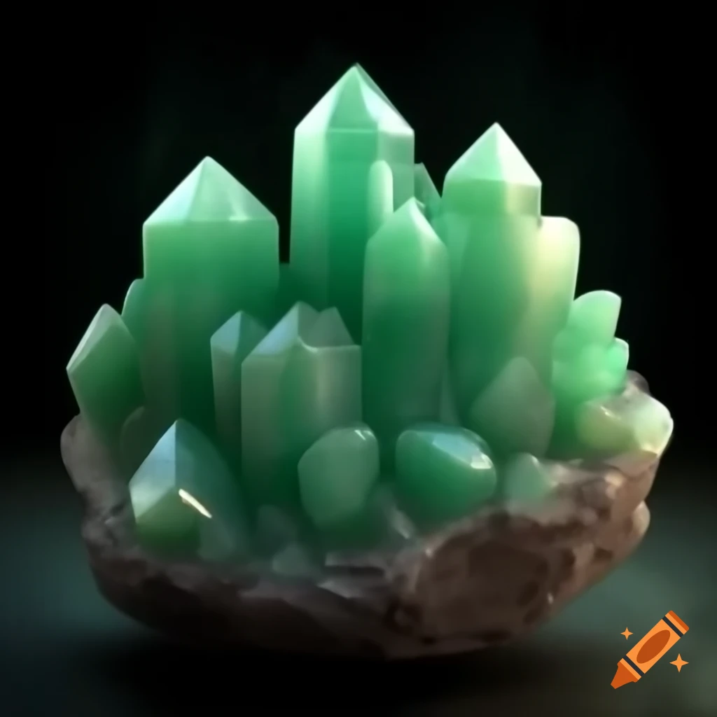 Hoard of jade crystals in a fantasy setting on Craiyon