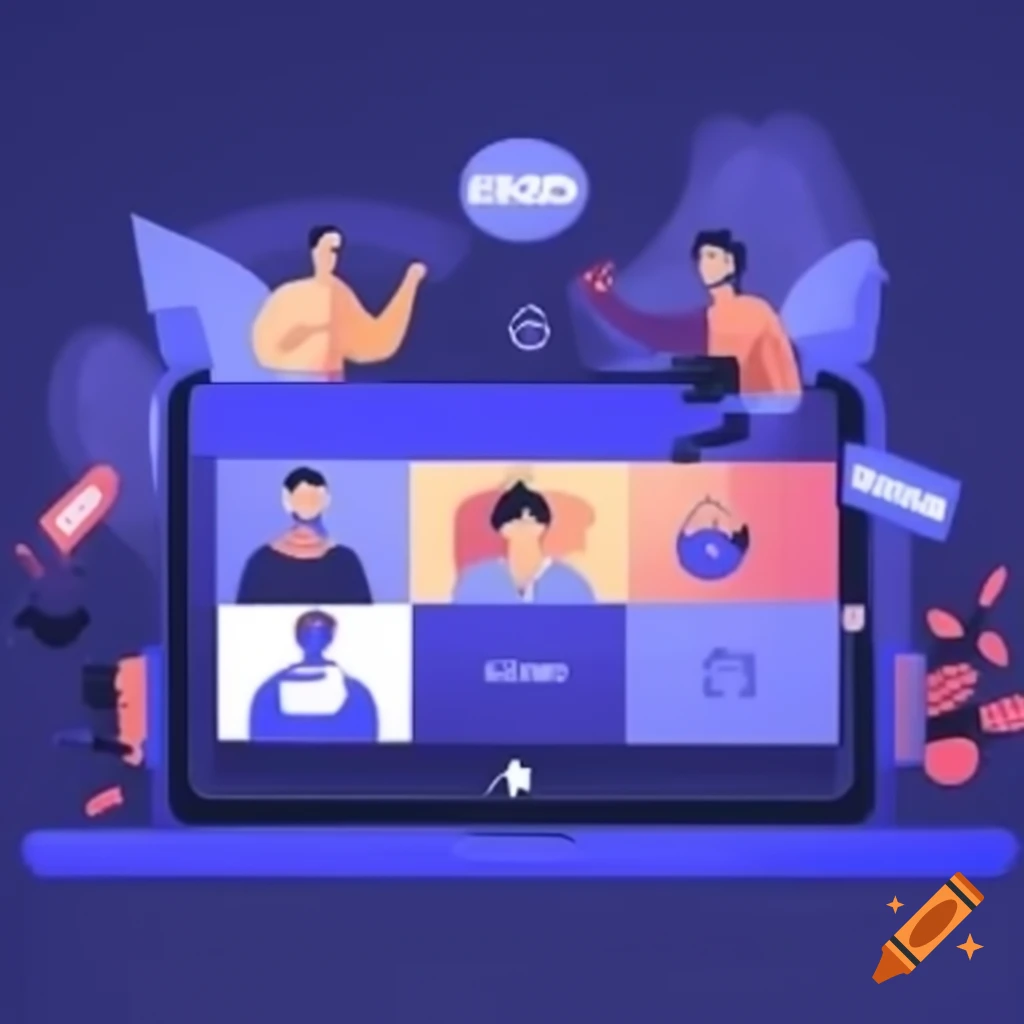 Virtual zoom meeting on laptop showing participants with cameras on and ...